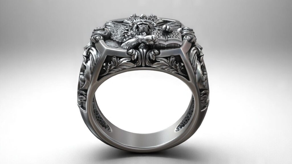 Saint Mark Lion Ring | Winged Lion Silver Design
